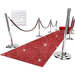 EZLucky Glitter Red Carpet Runner for Party, 2.46X15 ft, 200 GSM Glitter Non-Woven Fabric, Hollywood Red Carpet for Event, Aisle Runner for Wedding Ceremony, Movie Theme Party Decorations