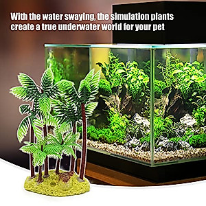 VOCOSTE Palm Tree Plant Underwater Aquarium Ornament, Plastic, Green Brown, 5.4-Inch
