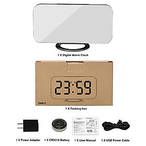 Digital Alarm Clocks,7" LED Mirror Electronic Clock,with 2 USB Charging Ports,Snooze Mode,Auto Adjust Brightness,Modern Desk Wall Clock for Bedroom Living Room Office - Black