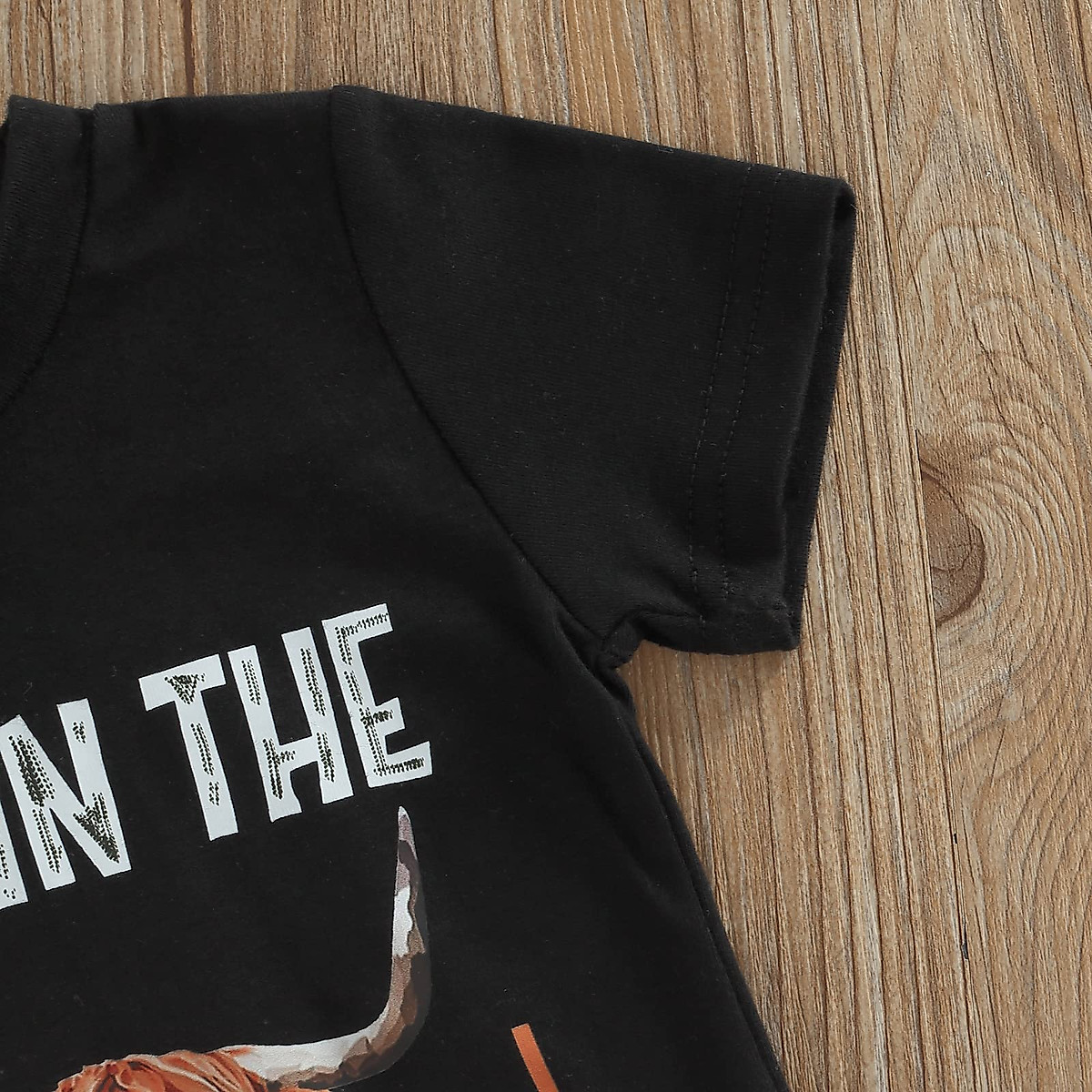 Toddler Kids Baby Girl Outfit Cow Print Short Sleeve T-Shirt Top+Cartoon Flared Pants Set Western Girls Clothes (A2- Black, 18-24 Months)