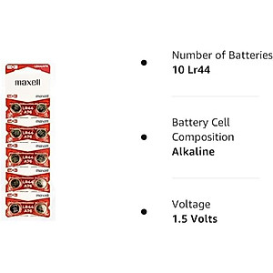Maxell LR44 (A76) Batteries, 10 Count (775011)