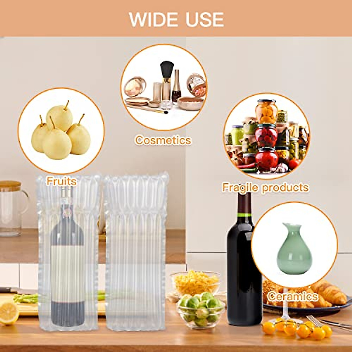 Yimerlen 10 Packs Wine Bottle Travel Protector Bags, Inflatable Air Column Bubble Bag for Wine, Glass bottle protection in Transportation 15.8 x 9.5 In（with Reusable Pump）