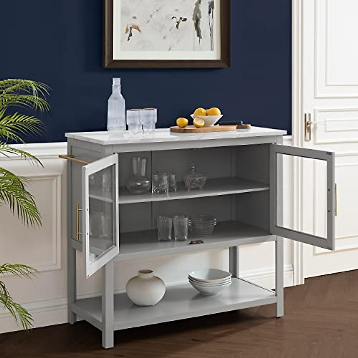 Crosley Furniture Katrina Kitchen Island with Faux Marble Top, Gray