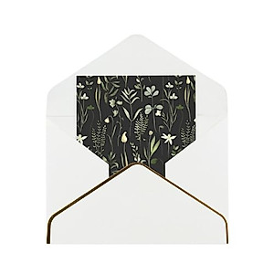 CULPRT White A7 Invitation Envelopes with Plants Blank Greeting Card,5 x 7 Envelopes with Gold Border for Office