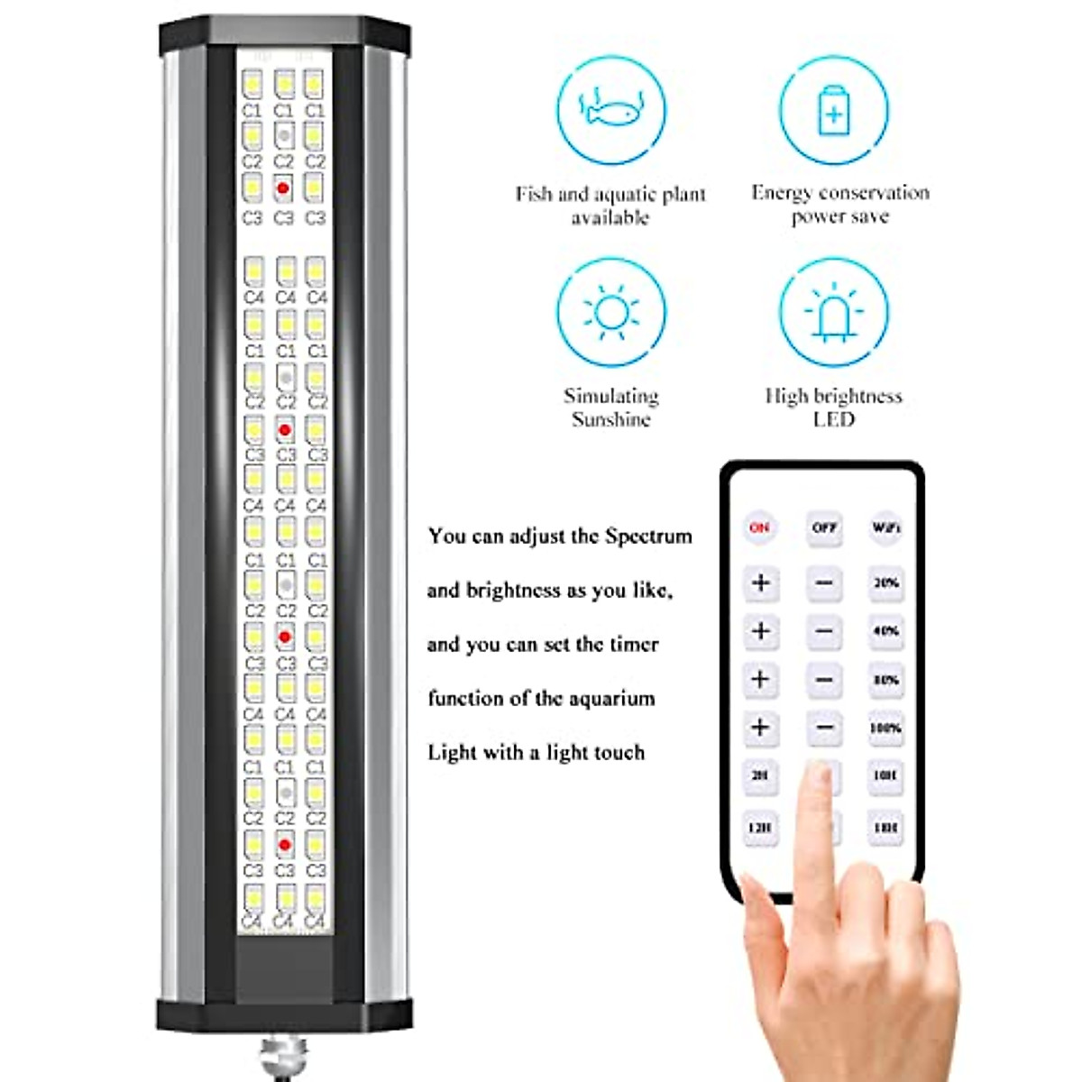 Lominie Full Spectrum Aquarium Light LED Fish Tank Lights Aquarium Lamp, with Extension Bracket and Hang Kits, Inline Timer, Aquarium Plant Light for 8"~15" Small Aquarium Freshwater Planted, BAR 15