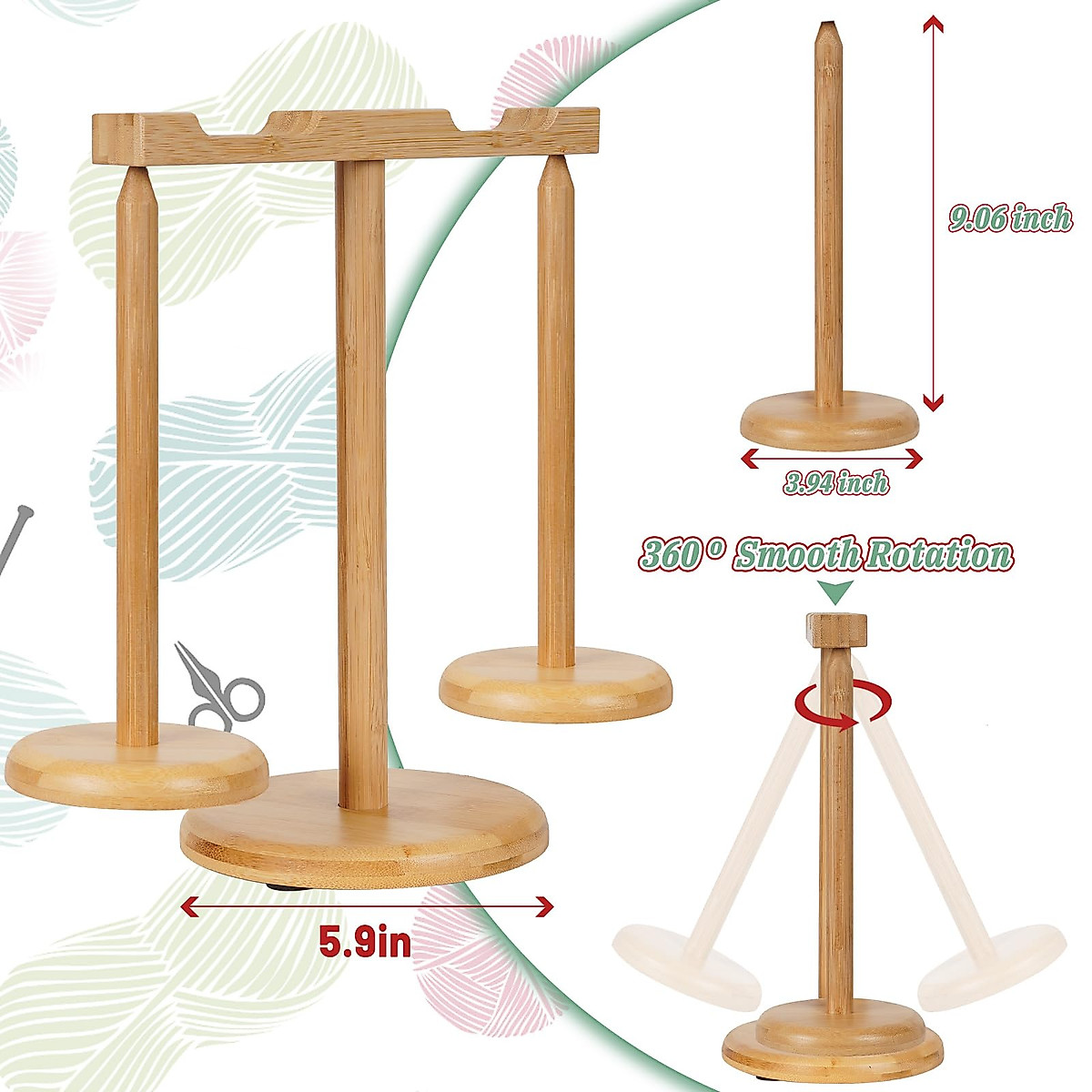 Frjjthchy Yarn Holder for Crocheting Yarn Ball Holder Wooden Yarn Spinner with Double Yarn Spool, Easy to Install, Smooth Rotation