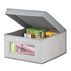 mDesign Medium Fabric Stackable Closet Storage Organizer Box with Front Window/Lid for Bedroom, Office, Mudroom Organization, Hold Clothes, Blankets, Linens, Lido Collection, 8 Pack, Gray