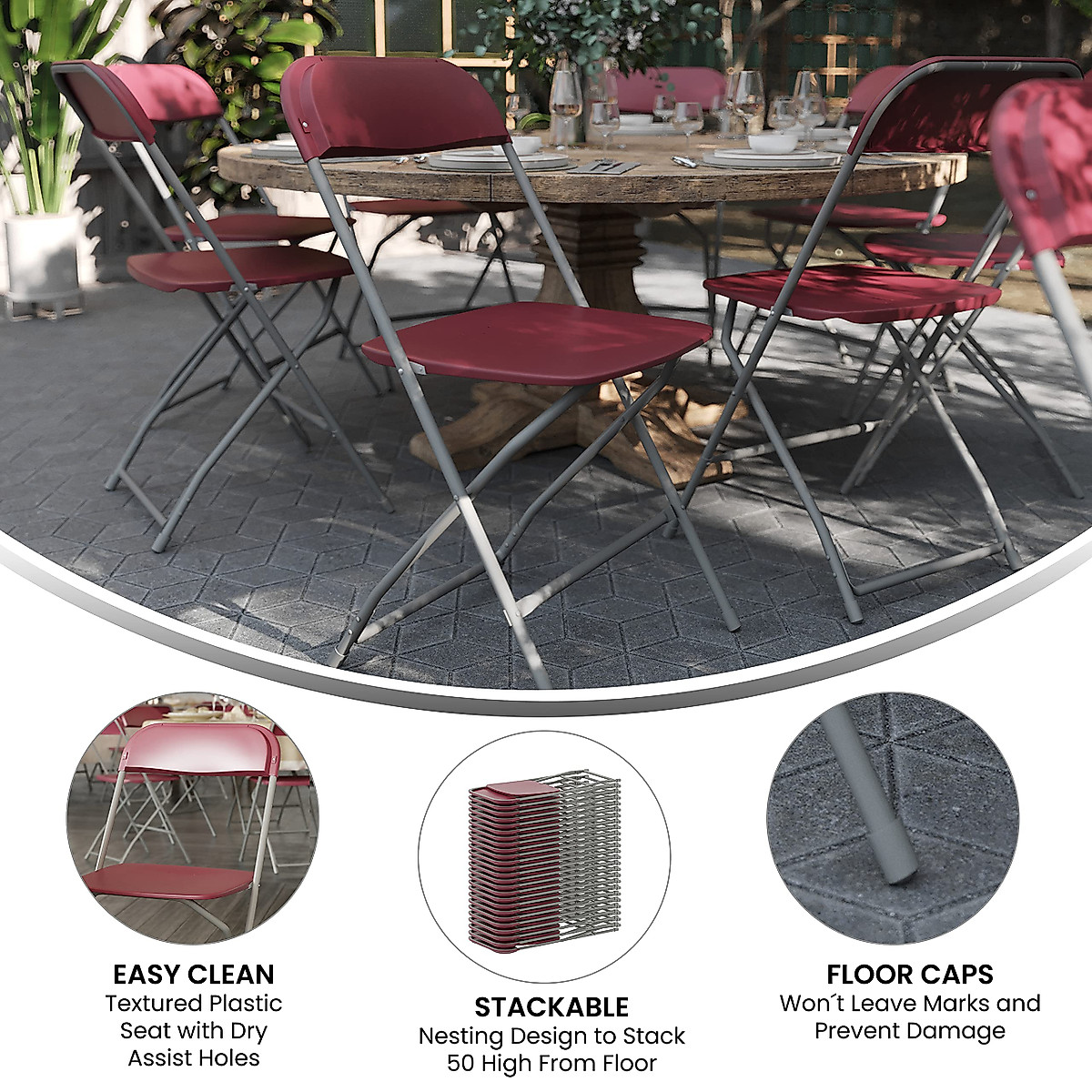 EMMA + OLIVER Set of 2 Plastic Folding Chairs - 650 LB Weight Capacity Lightweight Stackable Folding Chair in Red