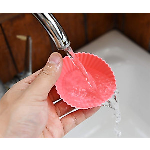 Mirenlife Reusable and Non-stick Silicone Baking Cups/Muffin Cup Molds in Storage Container-24 Pack-6 Vibrant Colors-4 Shapes(Flower,Star,Heart,Round)