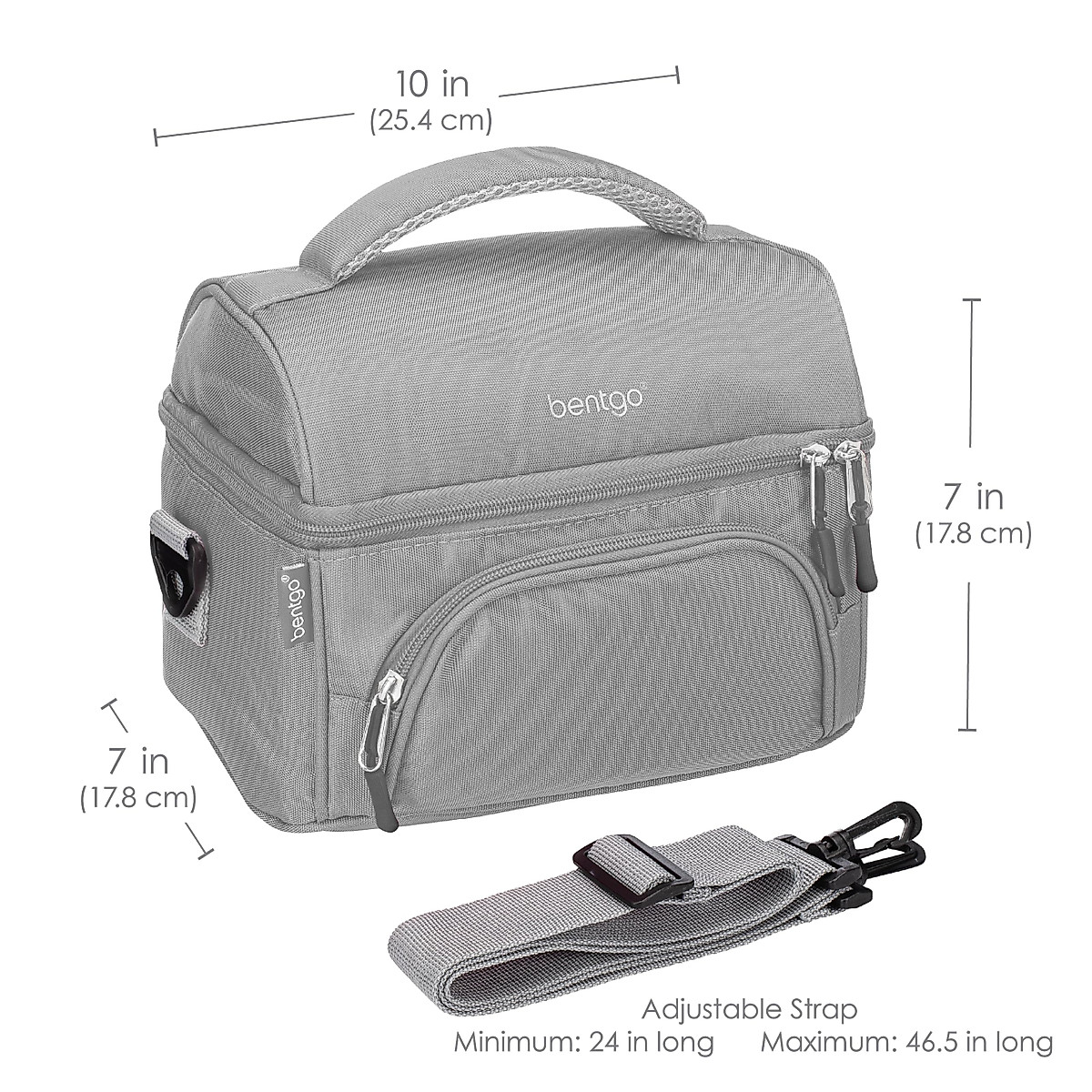 Bentgo Deluxe Lunch Bag - Durable and Insulated Lunch Tote with Zippered Outer Pocket, Internal Mesh Pocket, Padded & Adjustable Straps, & 2-Way Zippers - Fits Most Lunch Boxes (Gray)