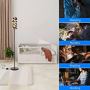 RZNTJHUINA Modern Standing Lamps Brown Cow Print Country Farmhouse Floor Lamp Rustic Metal Pole Lamp with Linen Lampshade for Bedroom Living Room Office Nursery Reading Foot Switch Western Decor