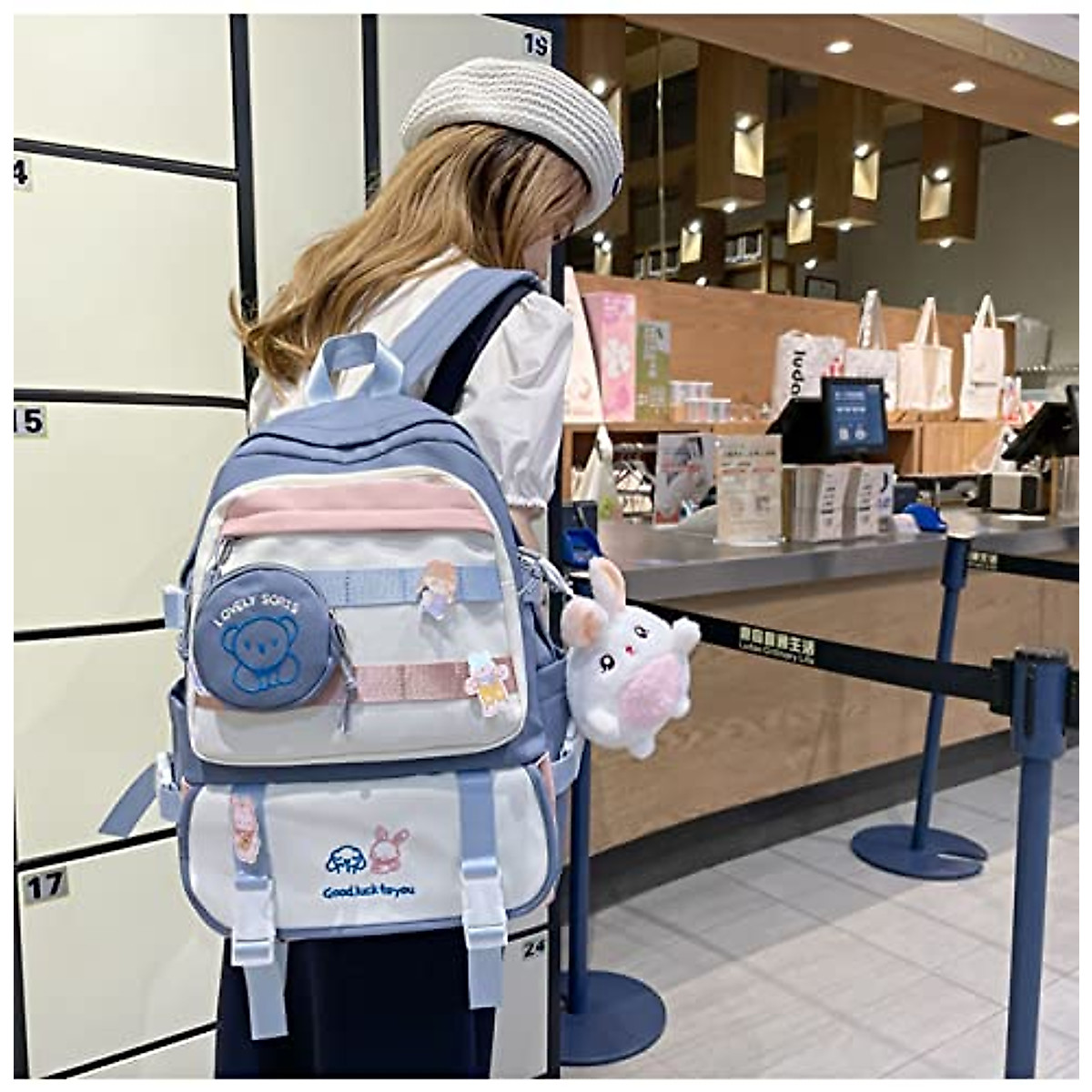 ZFOFLIK Kawaii Backpack with Cute Pin and Accessories Japanese Backpack for School Bags for Girls Bookbags for Women-blue