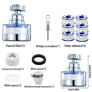 Faucet Filter, 360°Rotating Bathroom Sink Filter, Purifier Kitchen Faucet Filter to Remove Chlorofluoride Heavy Metal Hard Water, Kitchen Bathroom Universal Sink Water Filter Faucet.