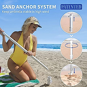 AMMSUN Beach Umbrellas for Sand Heavy Duty Wind Portable,6.5ft Outdoor Umbrella with Sand Anchor and UV 50+ Protection, Includes Carry Bag for Beach, Patio, and Garden, Yellow Stripes
