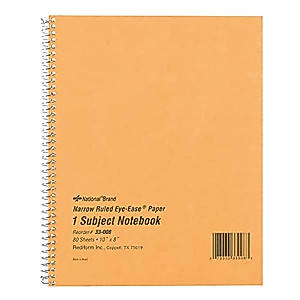 National Brown Board Cover Notebook, Narrow Ruled, 1 Subject, Green Eye-Ease Paper, 10" x 8", 80 Sheets (33008)