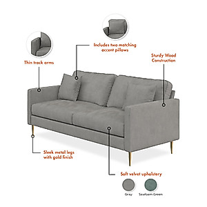 CosmoLiving by Cosmopolitan Highland Sofa with Pillows, Gray Velvet