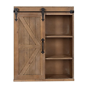 Kate and Laurel Cates Wood Wall Storage Cabinet with Sliding Barn Door, Farmhouse-Style Wall Cabinet, Ideal for Use as a Bathroom Cabinet, Pantry Cabinet, Kitchen Cabinet, Rustic Brown