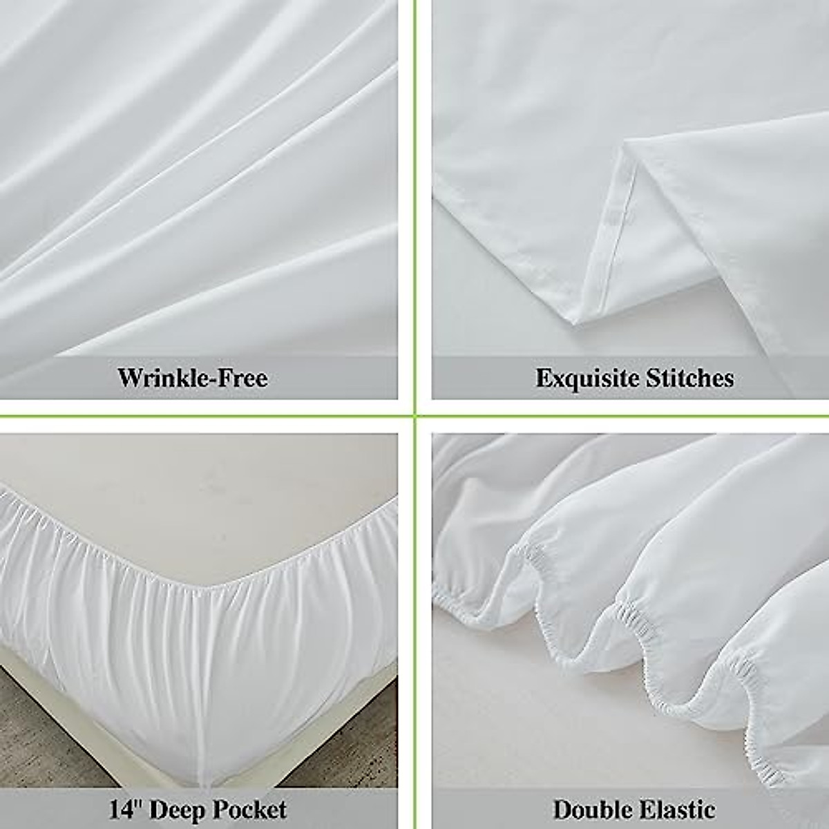 ILAVANDE White Queen Sheets Set 4 Piece,Hotel Luxury Super Soft 1800 Series Microfiber Queen Bed Sheets Set-Wrinkle Free & Breathable-14 Deep Pocket Sheets for Queen Size Bed(Queen,White)