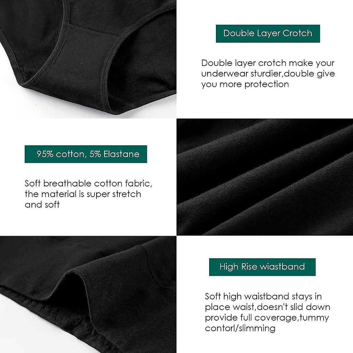 Annenmy Women's High Waist Cotton Underwear Soft Brief Panties Regular and Plus Size (X-Large, Dark Colors, 5-Pack)