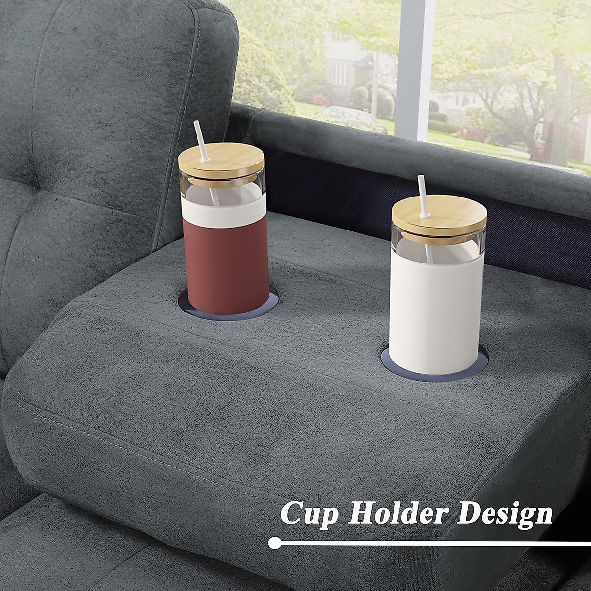 Merax L Shaped Sectional Sofas 3-Seat Sofa Sets Sectional Sofa Couches with Reversible Chaise Lounge, Cup Holders and Storage Ottoman for Living Room Furniture (Grey)