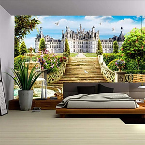 Custom Wallpaper 3D Photo Mural European-Style Garden Castle Landscape Wall Sticker 3D Wallpaper Wall Mural,200(W)140(H)cm