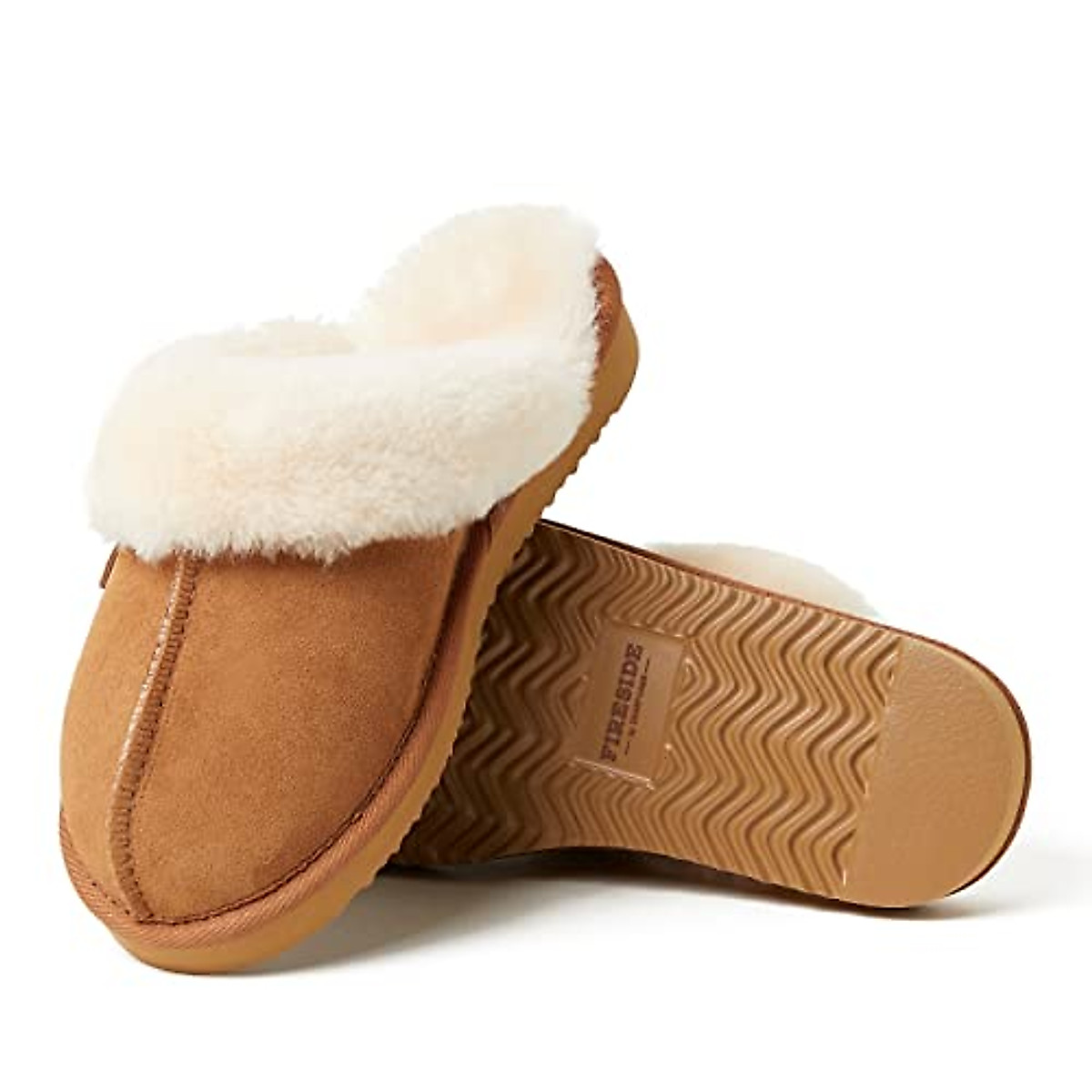 Dearfoams Women's Fireside Sydney Shearling Fur Indoor/Outdoor Scuff Slipper with Wide Widths, Chestnut Platform, 9