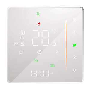 YUHOME WiFi Smart Thermostat Temperature Controller Weekly Programmable Supports Touch Control/Mobile APP/Voice Control for Electric Floor Heating 16A White
