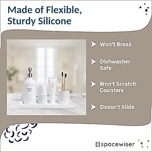 Spacewiser Countertop and Vanity Tray - 11.7" Silicone Bathroom Tray, Flexible Hand Dish Soap Holder for Kitchen, Bathroom Counter Organizer, Shower Toilet Tank Trays Décor, Sink Makeup Mat Oil, White