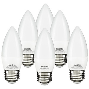 Sunlite LED B13 Torpedo Decorative Chandelier Light Bulb, 7 Watts (60W=), 500 Lmns, 120 Volts, Dimmable, E26 Base, Energy Star, 90 CRI, ETL Listed, Torpedo Frosted, Title-20, 3000K Warm White, 6 Pack