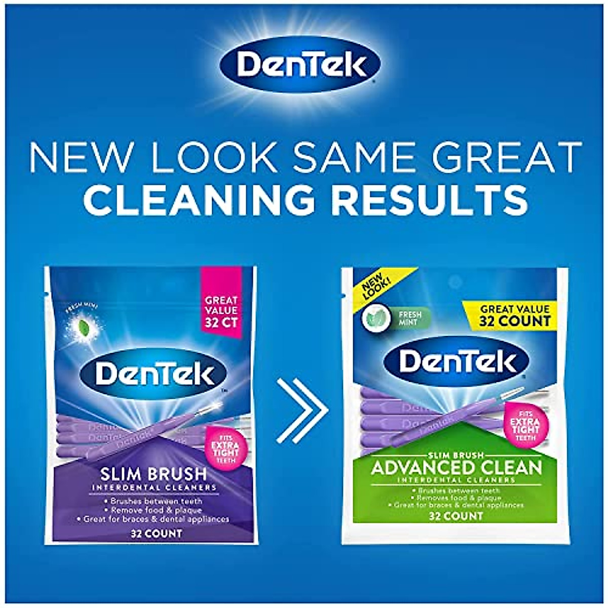 DenTek Slim Brush Interdental Cleaners | Slim Brush for Extra Tight spaces | 32-Count | 1-Pack