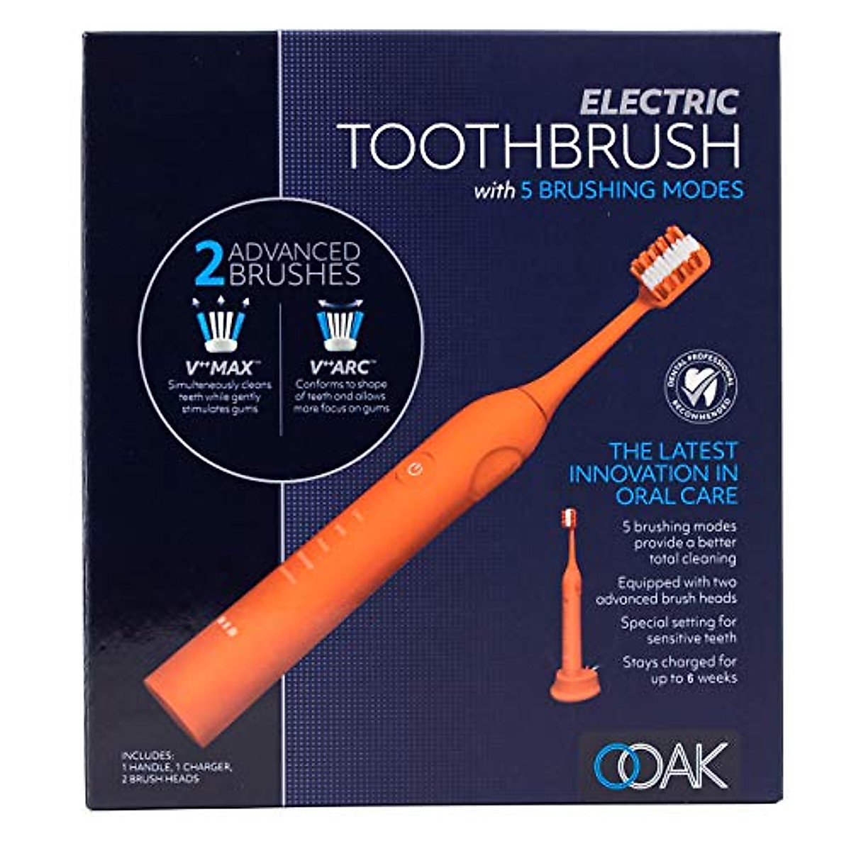 Ooak Electric Toothbrush with 5 Brushing Modes with 2 Advanced Heads - Coral