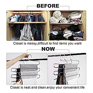 Myfolrena Pants Hangers Non Slip Updated S-Shaped 5 Layers Hangers Closet Space Saver for Jeans Scarf Tie Clothes(6 Pack Grey+4 Pack Black)
