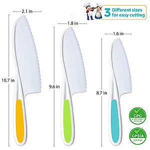 MGS Kids Knife Set of 3 for Cooking and Cutting Cakes, Fruits and Veggies Perfectly Safe for Kids Toddler Knife Set for Real Cooking