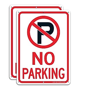(2 Pack) No Parking Sign with Symbol Sign, 10 x 7 Inches Reflective .40 Rust Free Aluminum, UV Protected, Weather Resistant, Waterproof, Durable Ink, Easy to Mount