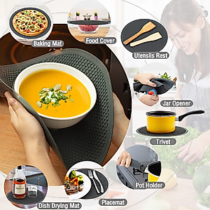 MAGJIUKE Microwave Food Cover & Mat,Vented Collapsible Splatter Guard Dish Plate lid & Silicone Round Kitchen mat,Heat Resistant Multi-Purpose Non-Slip Trivet Drying mat,Home Apartment Essential