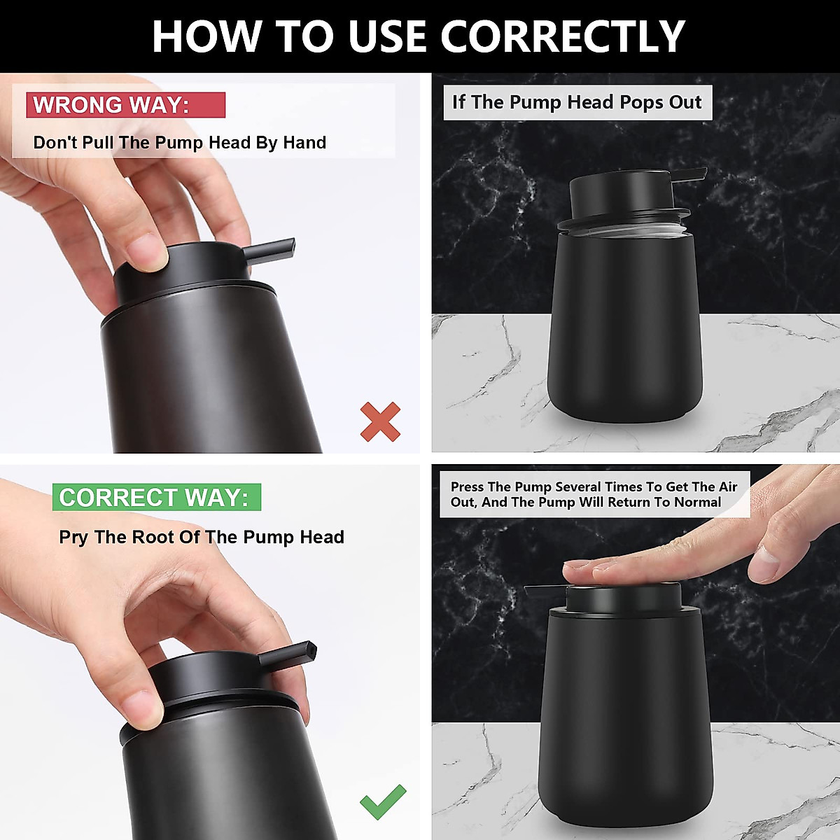 Mierting Foaming Soap Dispenser, 2 Pack Black Foam Hand Soap Dispenser for Bathroom & Kitchen, 12 Oz Modern Ceramic Hand and Dish Foaming Pump Bottle, Refillable Lotion Liquid Foam Pump Dispensers