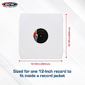 BCW 12 Inch Vinyl Record Paper Inner Sleeves - Angle Cut Corners - White | Pack of 50 | Protective LP Album Sleeves for Vinyl Storage and Preservation | Compatible with 33⅓ RPM Albums