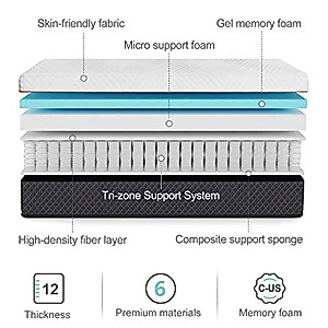 Molblly King Mattress - 12-Inch Hybrid Mattress with Individual Pocket Springs and Foam, Queen Size Bed in a Box, Breathable and Pressure-Relieving, Medium, Mattresses King Size 76"*80"*12"