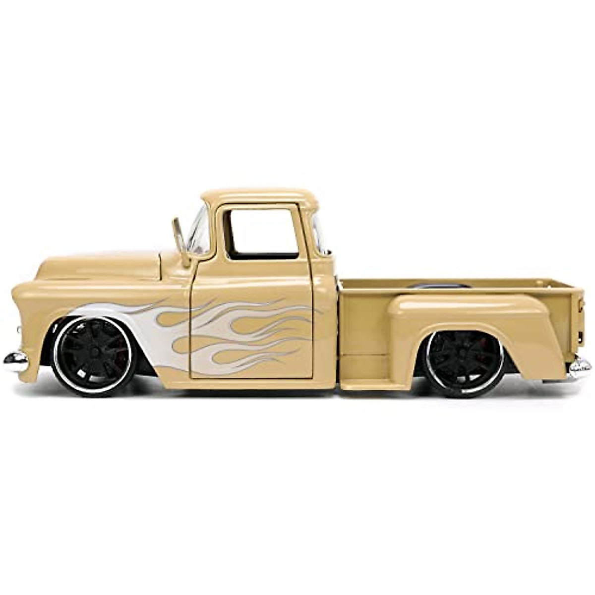 Jada Toys Just Trucks 1:24 1955 Chevy Stepside Pickup Die-cast Car Tan with Tire Rack, Toys for Kids and Adults (26144)