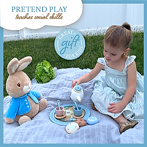 KIDS PREFERRED Beatrix Potter Peter Rabbit Wooden Tea Set for Pretend Play, 11 Pieces