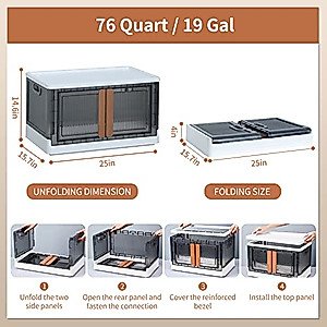 Sineda 3 Pack Storage Bins with Lids - 19 Gallon Stackable Storage Bins. Collapsible Storage Bins with Wheels and Door, Ideal for Storage and Organization. (19 Gal - 3 Pack, White)