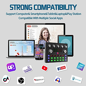 Podcast Equipment Bundle,Audio Interface with DJ Mixer and Voice Changer Studio Broadcast Microphone, Perfect for Recording,Live Streaming,Gaming,Compatible with PC,Smartphone,Play Station