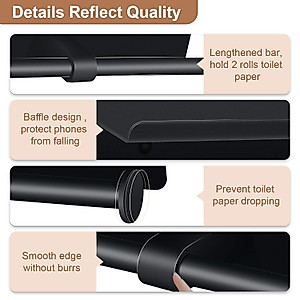 Bjiotun Toilet Paper Holder with Shelf Wall Mounted Toilet Paper Storage, Double Roll Tissue Holder Dispenser Bathroom Toilet Paper Holder (Matte Black)