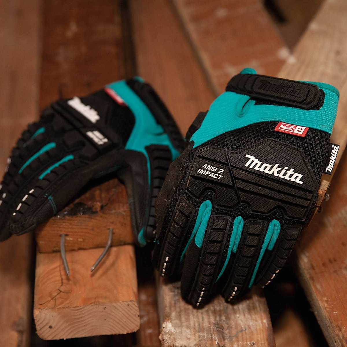 Makita Unisex Impact-rated T 04282 Advanced ANSI 2 Impact Rated Demolition Gloves Large, Teal/Black, Large US