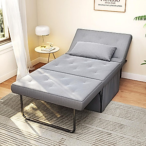 TC-HOMENY Sofa Bed with Pillow, 4 in 1 Multi-Function Adjustable Backrest Sleeper Chair Bed, Soft and Thick Sponge Cushion with Convertible Sofa Chair