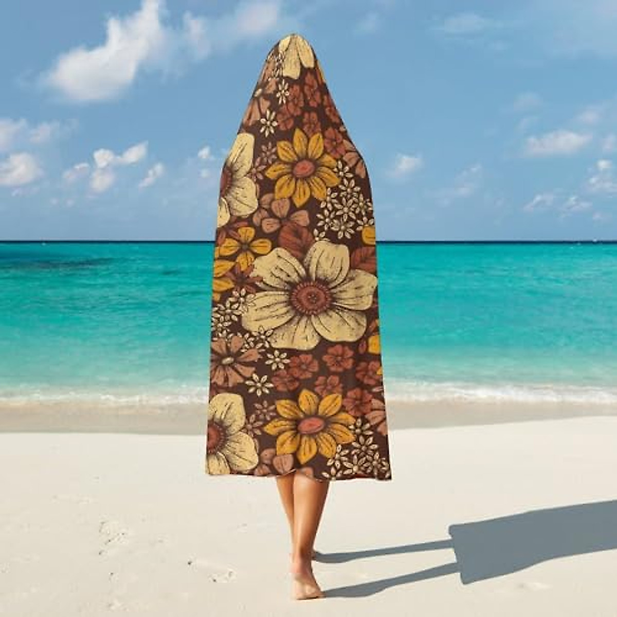 TaoYTao 50"x60" Women Summer Retro Floral Blanket Hoodie, Foldable Wearable Funny Hooded Blanket Robe Cloak, Christmas Birthday Gifts Anniversary For Wife Girlfriend Women