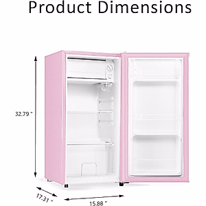 Seaoola Mini Fridge with Freezer, Single Door 3.1 Cu.Ft, Compact Mini Refrigerator, LED Light, Adjustable Thermostat, Removable Glass Shelves, Small Refrigerator for Dorm/Office/Bedroom(Pink)