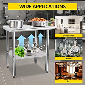 Stainless Steel Table for Prep & Work 24 x 30 Inches, Commercial Workstations Metal Kitchen Prep Table with Adjustable Undershelf for Restaurant, Home and Hotel