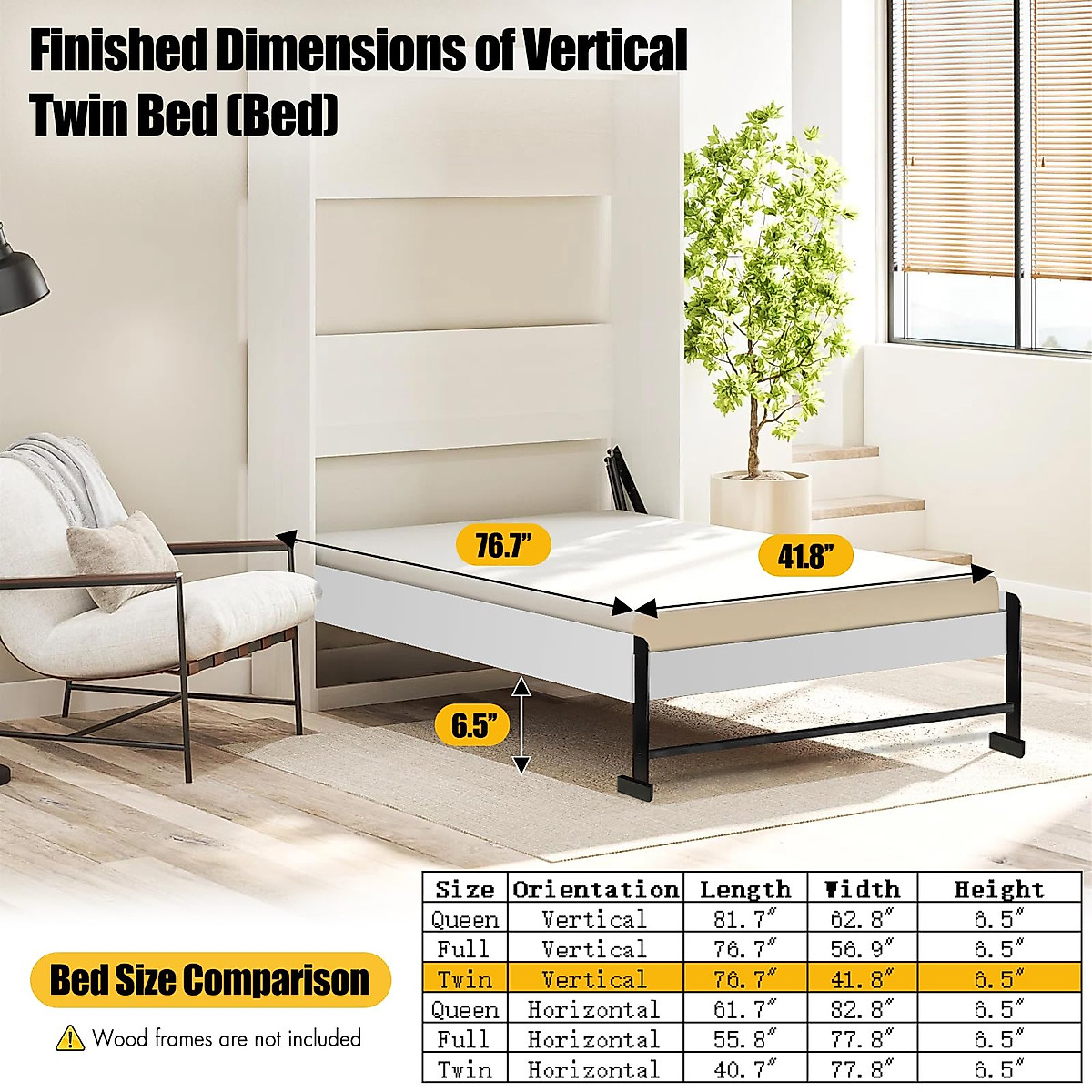 Murphy Bed Hardware Kit with Two-Stage Luxury Gas Spring - Effortless to Pull Down & Fold Back, Good Design Combining Scattered Parts for Heavy Duty Bed Frame,Hidden Murphy Beds Kit Vertical Twin