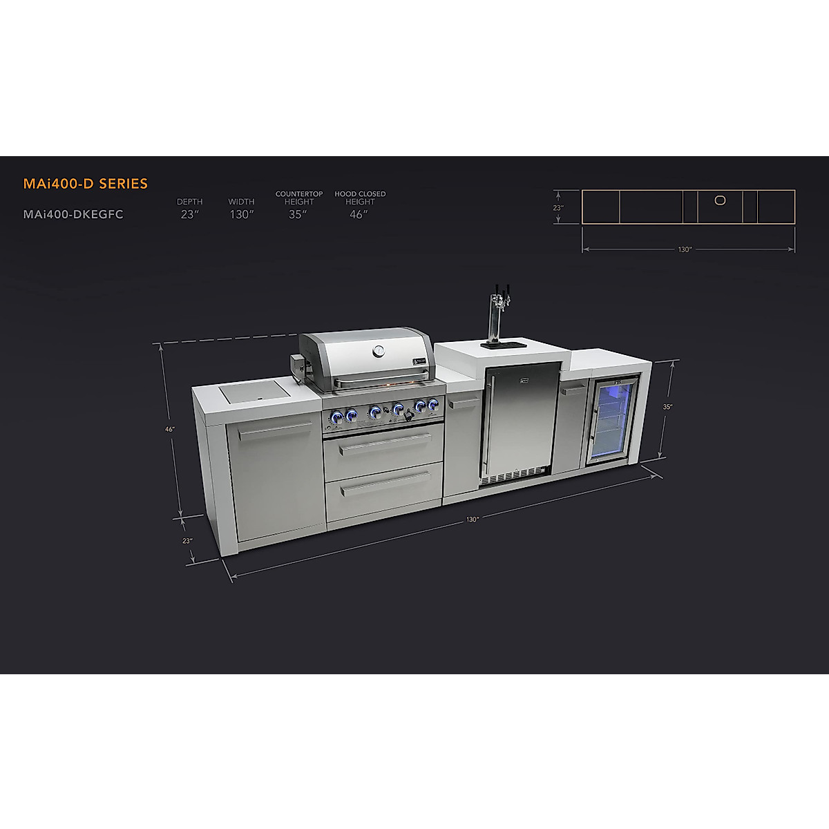 Mont Alpi MAi400-DKEGFC 32-Inch Deluxe 4-Burner 78000 BTU Deluxe Stainless Steel Island Outdoor Kitchen Gas Barbecue Grill w/Wine Cooler Beverage Center Refrigerator & 3 Beer Tap Kegerator Dispenser